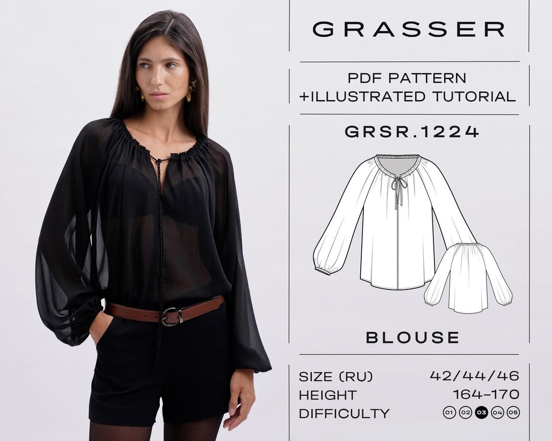 Loose Flowing Blouse Digital Sewing Pattern | Sizes 42 / 44 / 46 (RU ...