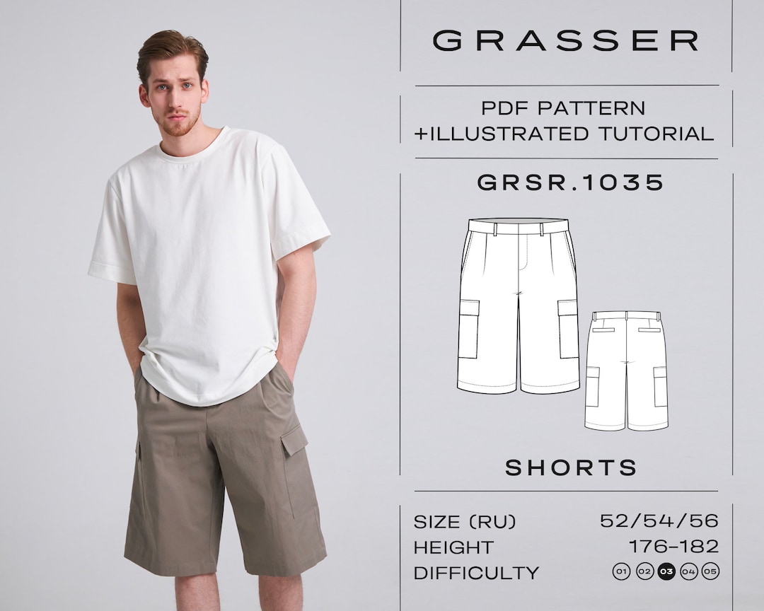Cargo Shorts Pdf Sewing Pattern for Men | Sizes 52 / 54 / 56 (RU ...