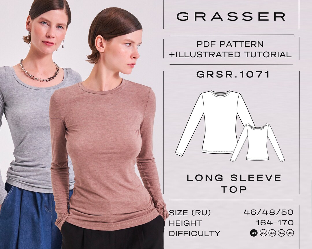 Long Sleeve Top Pdf Sewing Pattern for Beginners Sizes 46 / 48 / 50 (RU ...