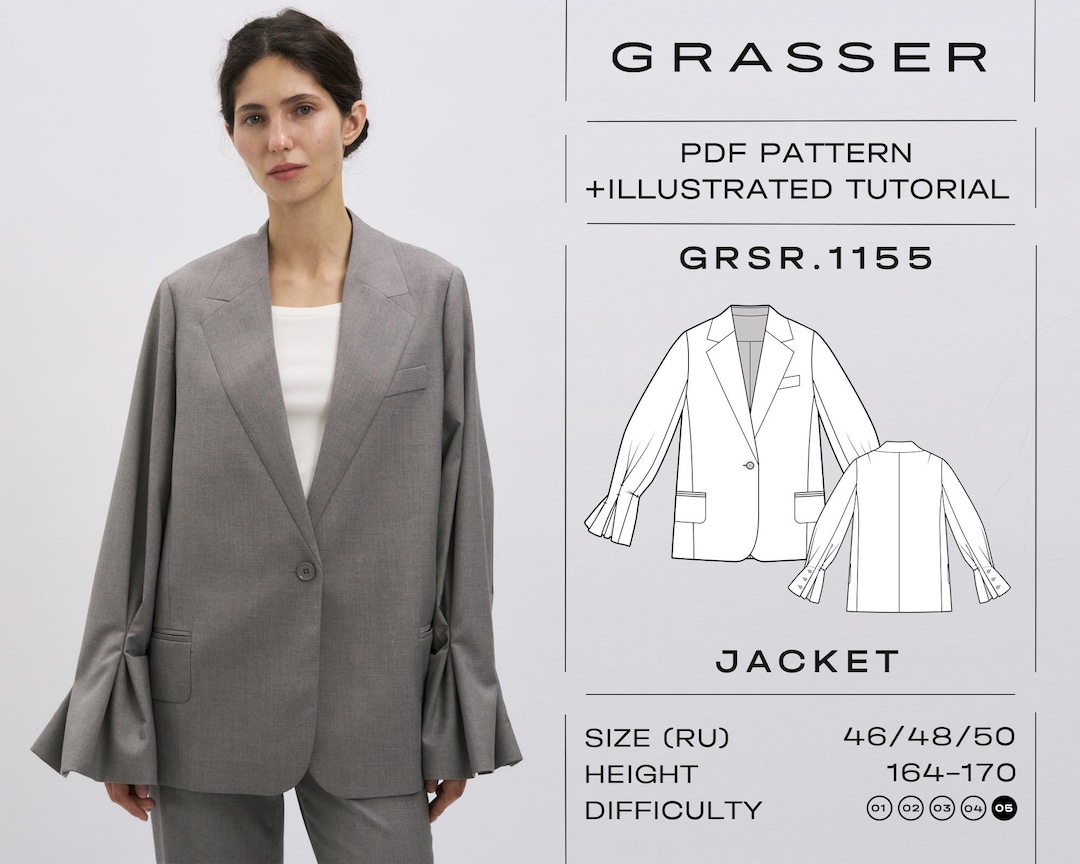 Blazer Pdf Sewing Pattern for Women | Sizes 46 / 48 / 50 (RU) | Model ...