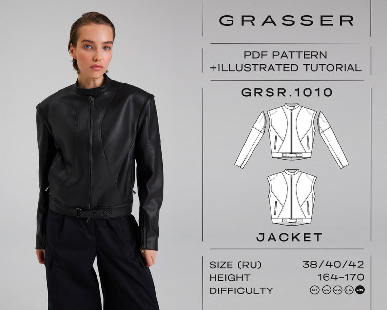 Leather Jacket Sewing Pattern PDF | Biker Vest DIY | Sizes 38 / 40 / 42 ...