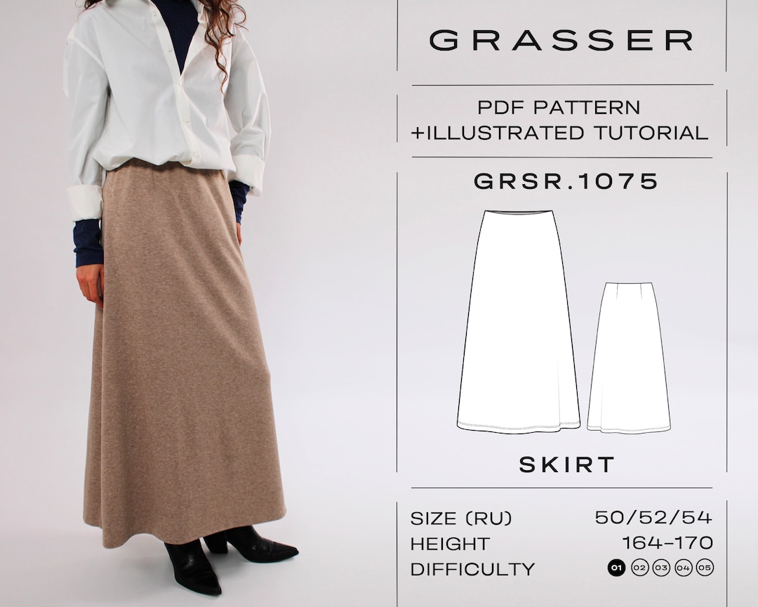 Simple Skirt Pdf Sewing Pattern for Beginners Sizes 50 / 52 / - Etsy