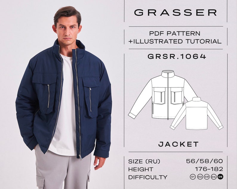 Jacket Pdf Sewing Pattern for Men | Sizes 56 / 58 / 60 (RU) | Model No ...