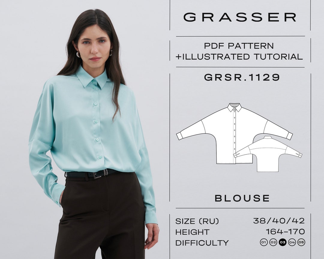 Blouse Pdf Sewing Pattern for Women | Sizes 38 / 40 / 42 (RU) | Model ...