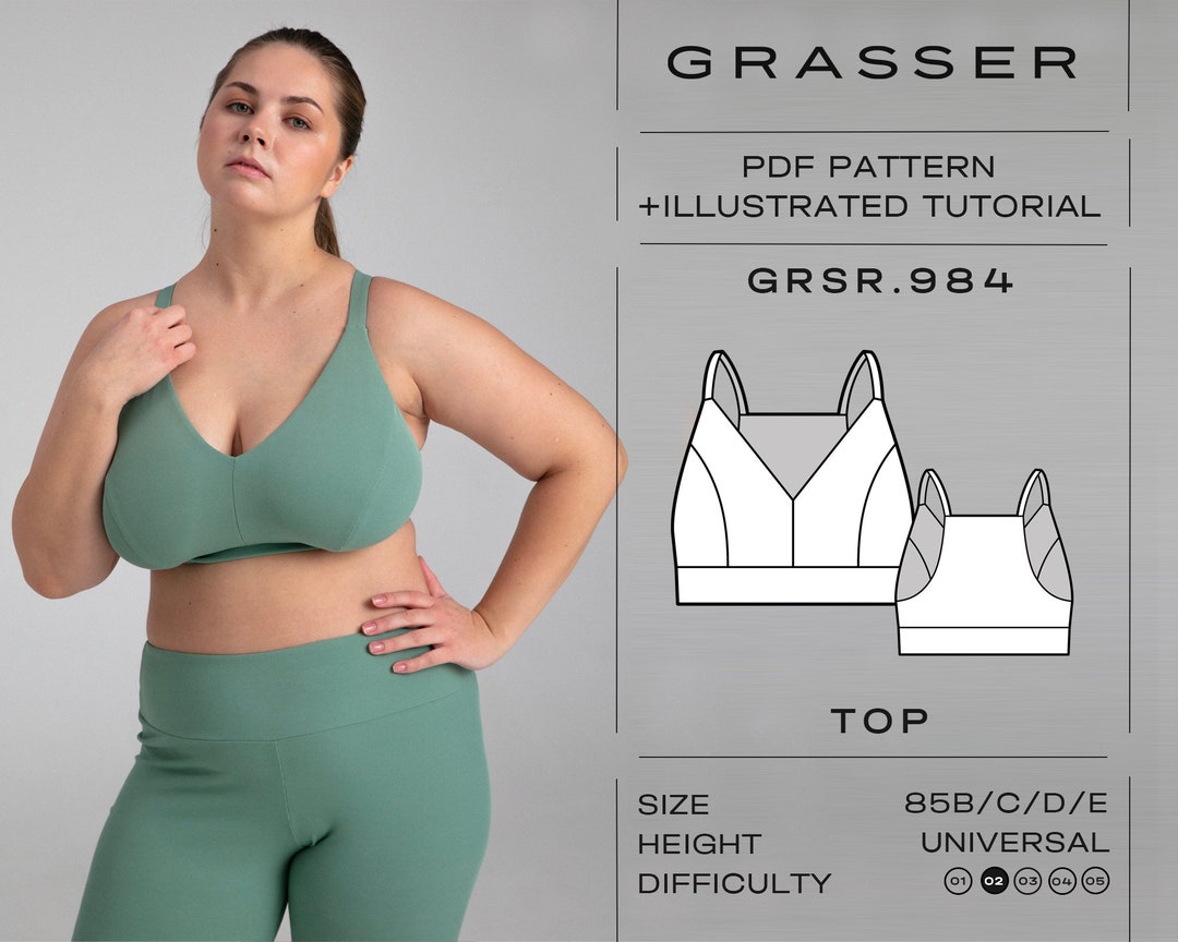 Bralette Sewing Pattern PDF | Sporty Bra Digital Pattern | Sizes 85B / 85C / 85D / 85E | Model ...