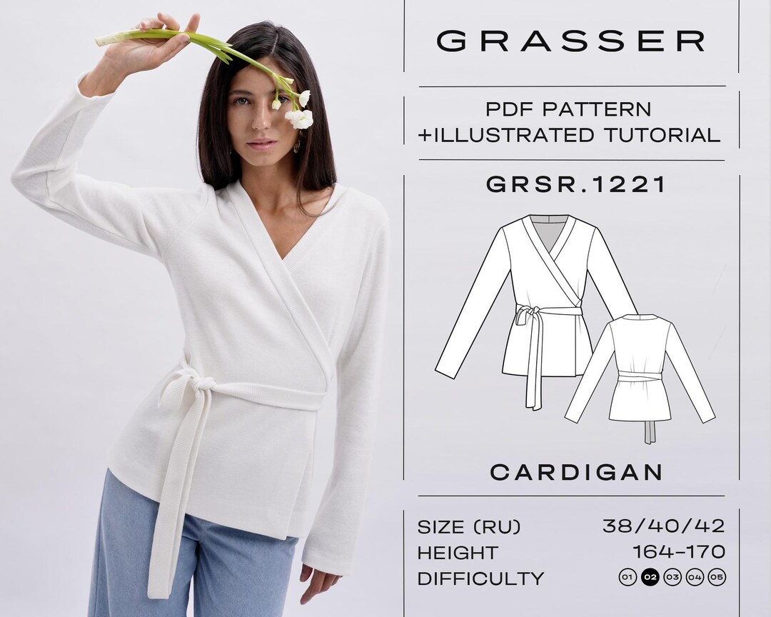 Wrap Cardigan Sewing Pattern PDF | Tie Front Sweater | Sizes 38 / 40 ...