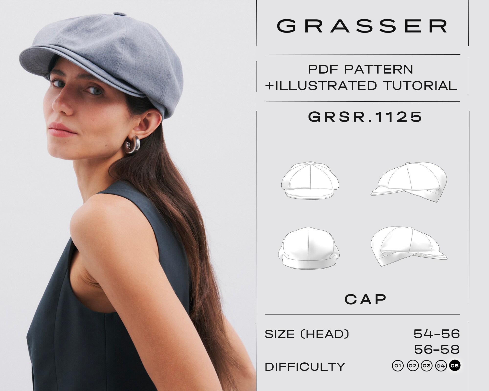 Newsboy Cap Pdf Sewing Pattern Sizes 54-56 / 56-58 | Model No. 1125 - Etsy