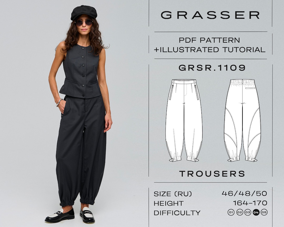 Trousers Pdf Sewing Pattern for Women Sizes 46 / 48 / 50 (RU) | Model ...