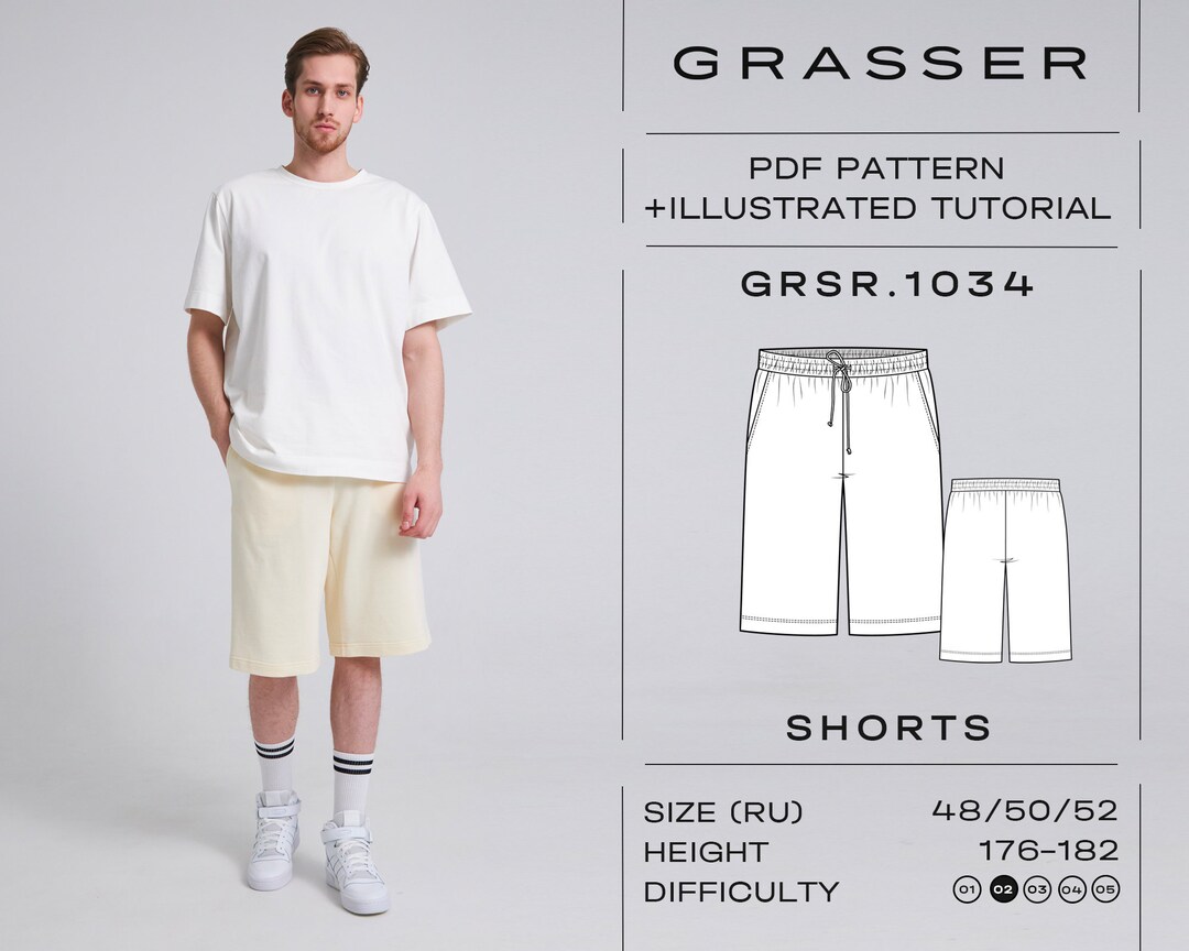 Shorts Pdf Sewing Pattern for Men | Sizes 48 / 50 / 52 (RU) | Model No ...