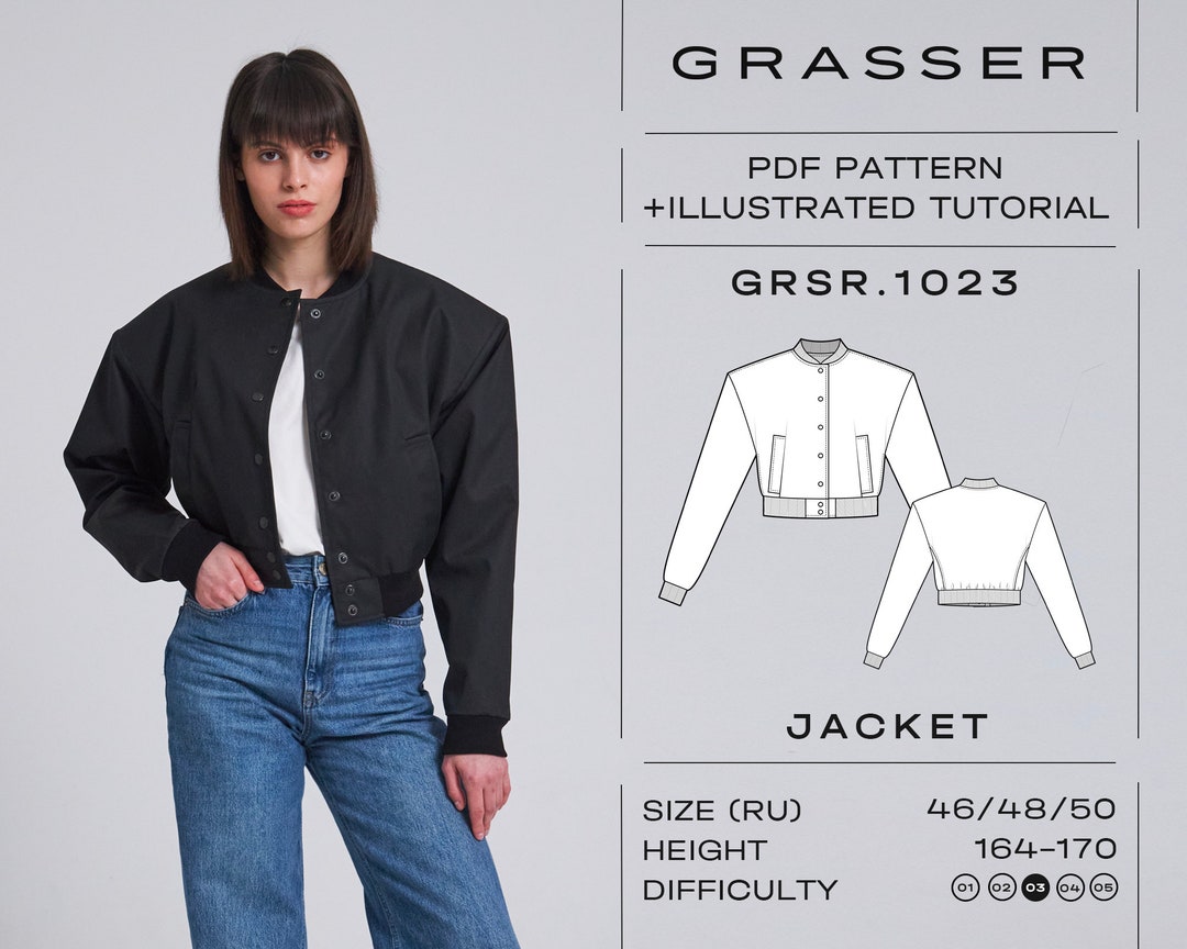 Bomber Jacket Pdf Sewing Pattern With Tutorial | Sizes 46 / 48 / 50 (RU ...
