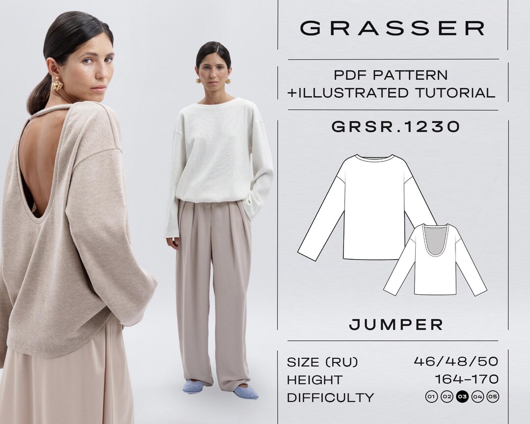 Open Back Jumper Sewing Pattern PDF – Loose Pullover DIY – Digital ...