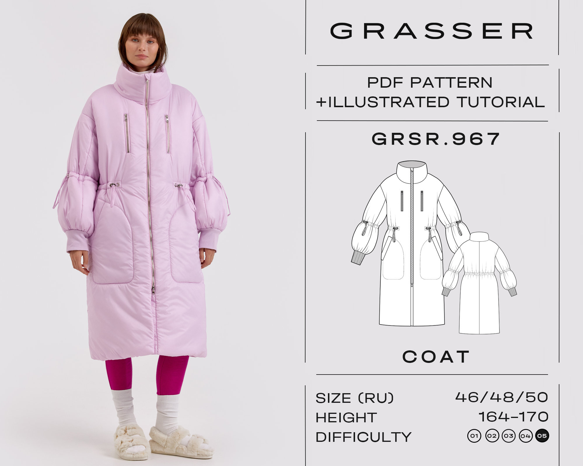 Puffer Coat Pdf Sewing Pattern for Women Sizes 46 / 48 / 50 - Etsy