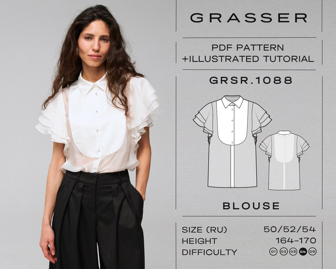 Blouse Pdf Sewing Pattern for Women | Sizes 50 / 52 / 54 (RU) | Model ...