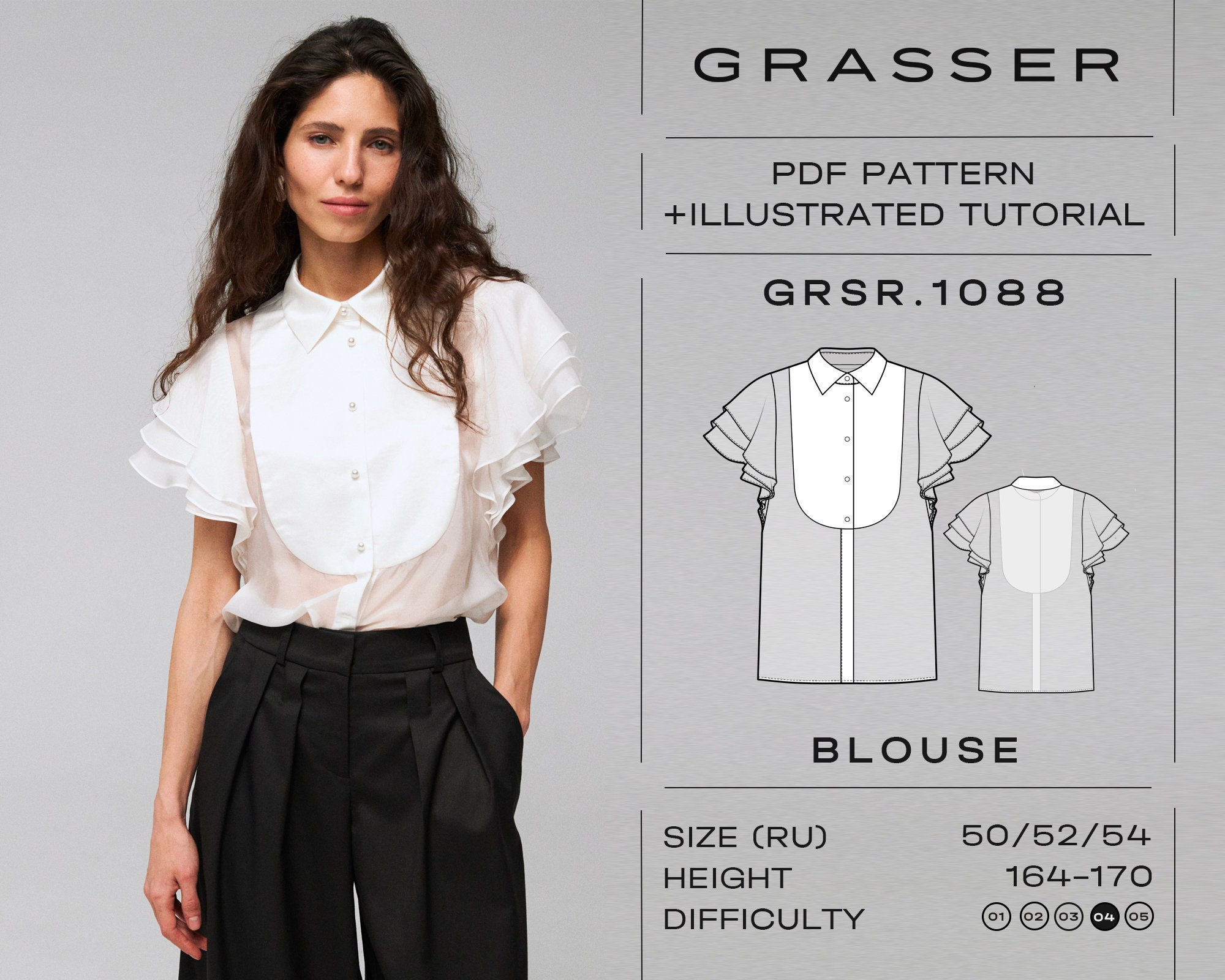 Blouse Pdf Sewing Pattern for Women Sizes 50 / 52 / 54 RU Model No ...