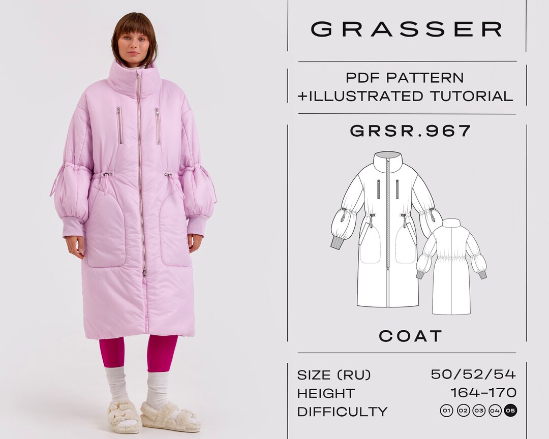 Puffer Coat Pdf Sewing Pattern for Women Sizes 50 / 52 / 54 (RU ...