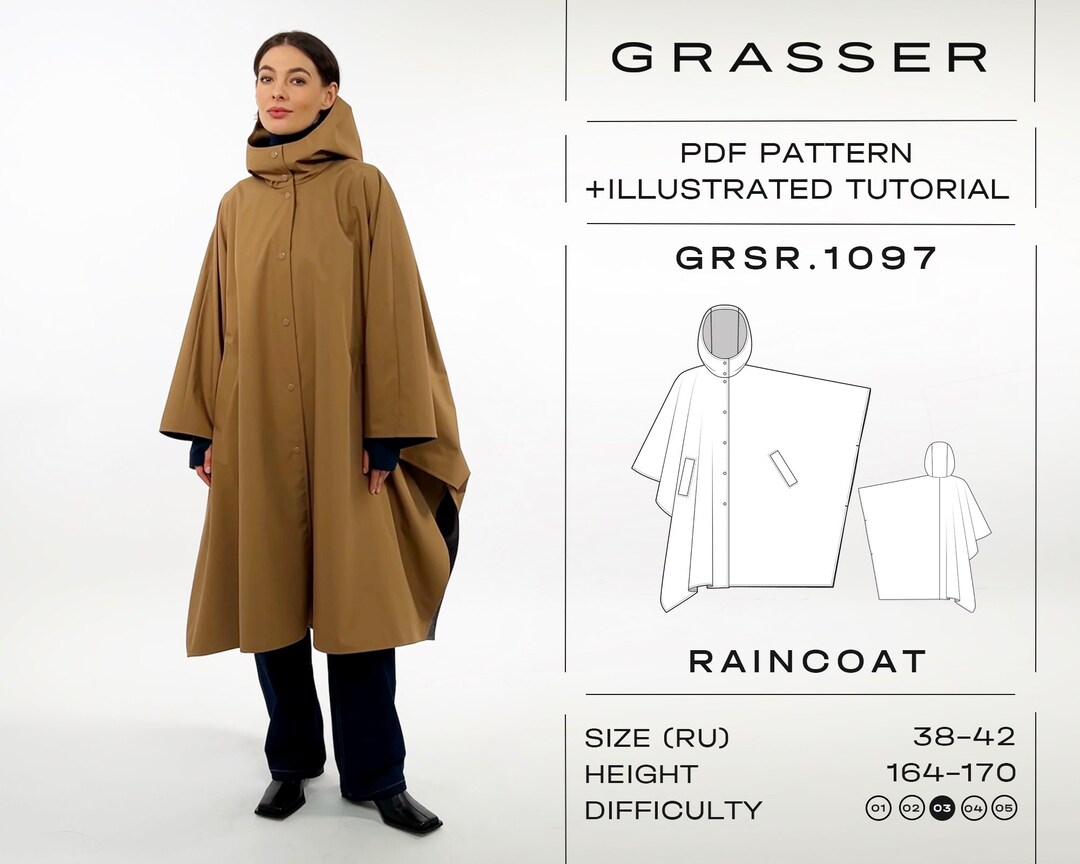 Raincoat Pdf Sewing Pattern for Women Size 3842 RU Model No. 1097 - Etsy