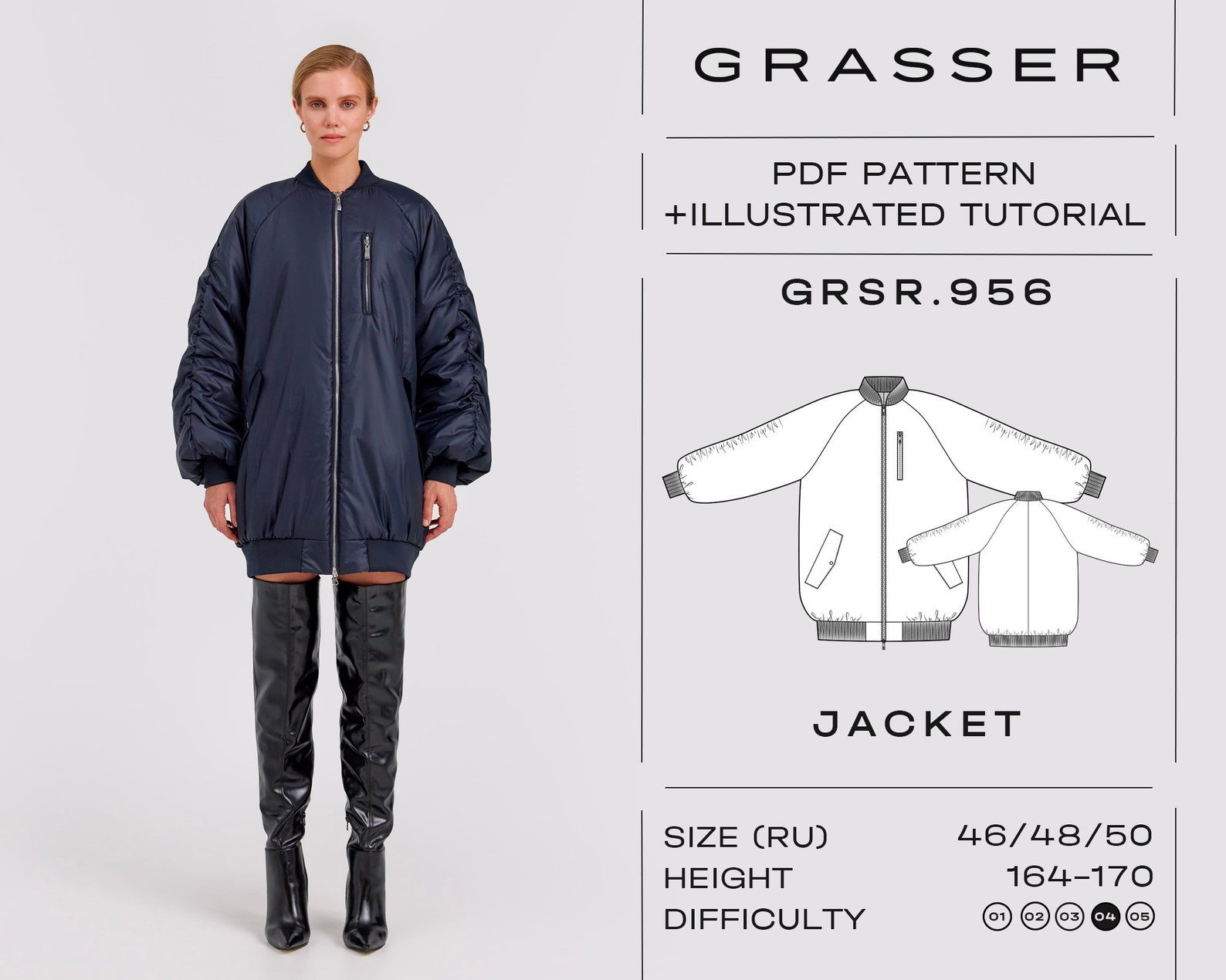 Bomber Jacket Pdf Sewing Pattern for Women Sizes 46 / 48 / 50 RU Model ...