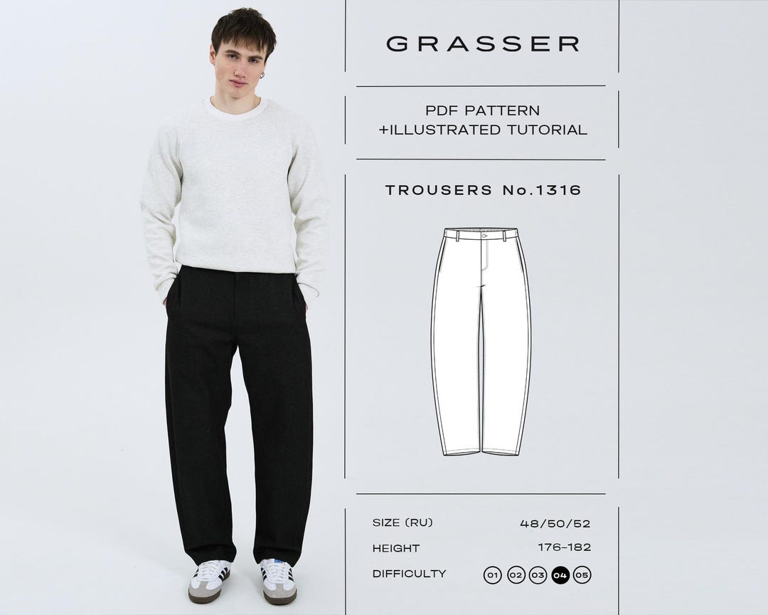 Barrel Jeans Sewing Pattern No.1316 | Men's Baggy Trousers | Sizes 48 ...