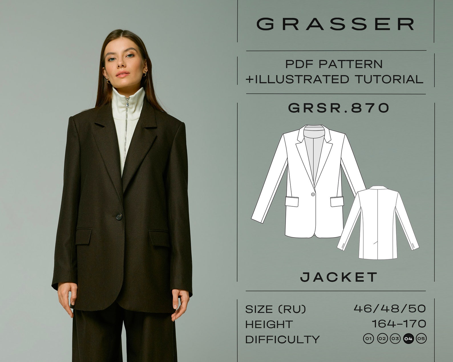 Suit Jacket Pdf Sewing Pattern for Women With Tutorial Sizes 46 / 48 ...