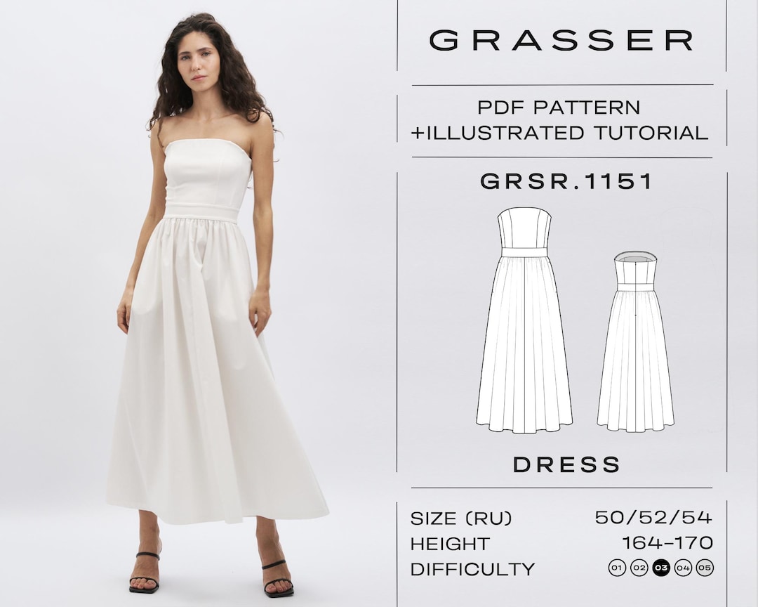 Strapless Dress Pdf Sewing Pattern for Women | Sizes 50 / 52 / 54 (RU ...