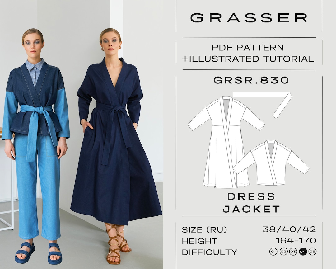 Dress and Jacket Sewing Pattern With Tutorial Sizes 38 / 40 / 42 (RU ...