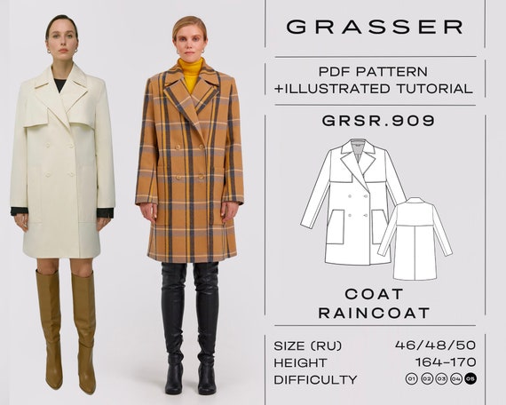 Coat and Raincoat Pdf Sewing Pattern for Women Sizes 46/48/50 - Etsy