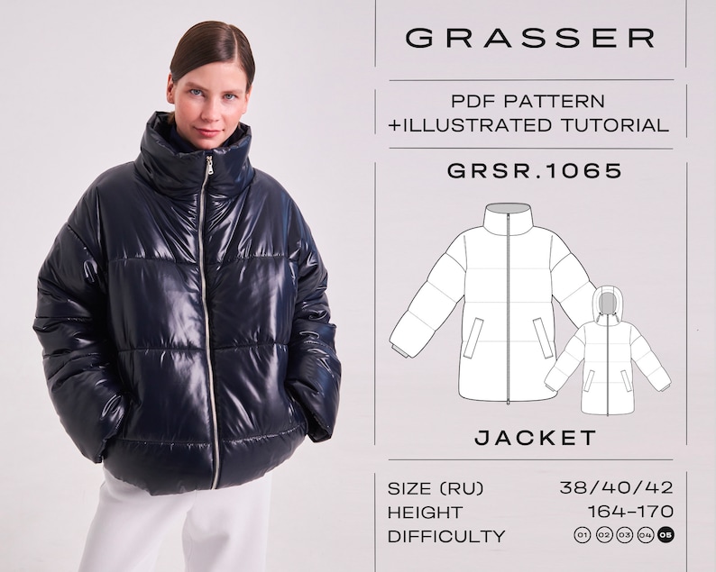 Puffer Jacket Pdf Sewing Pattern for Women | Sizes 38 / 40 / 42 (RU ...