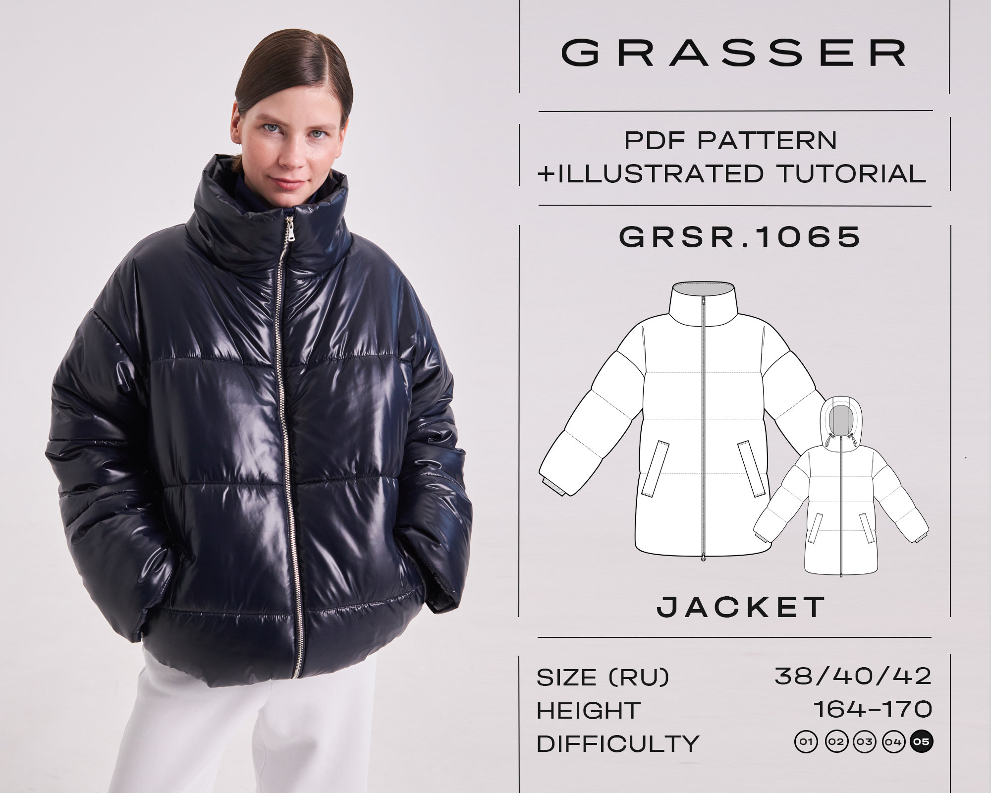 Puffer Jacket Pdf Sewing Pattern for Women | Sizes 38 / 40 / 42 (RU ...