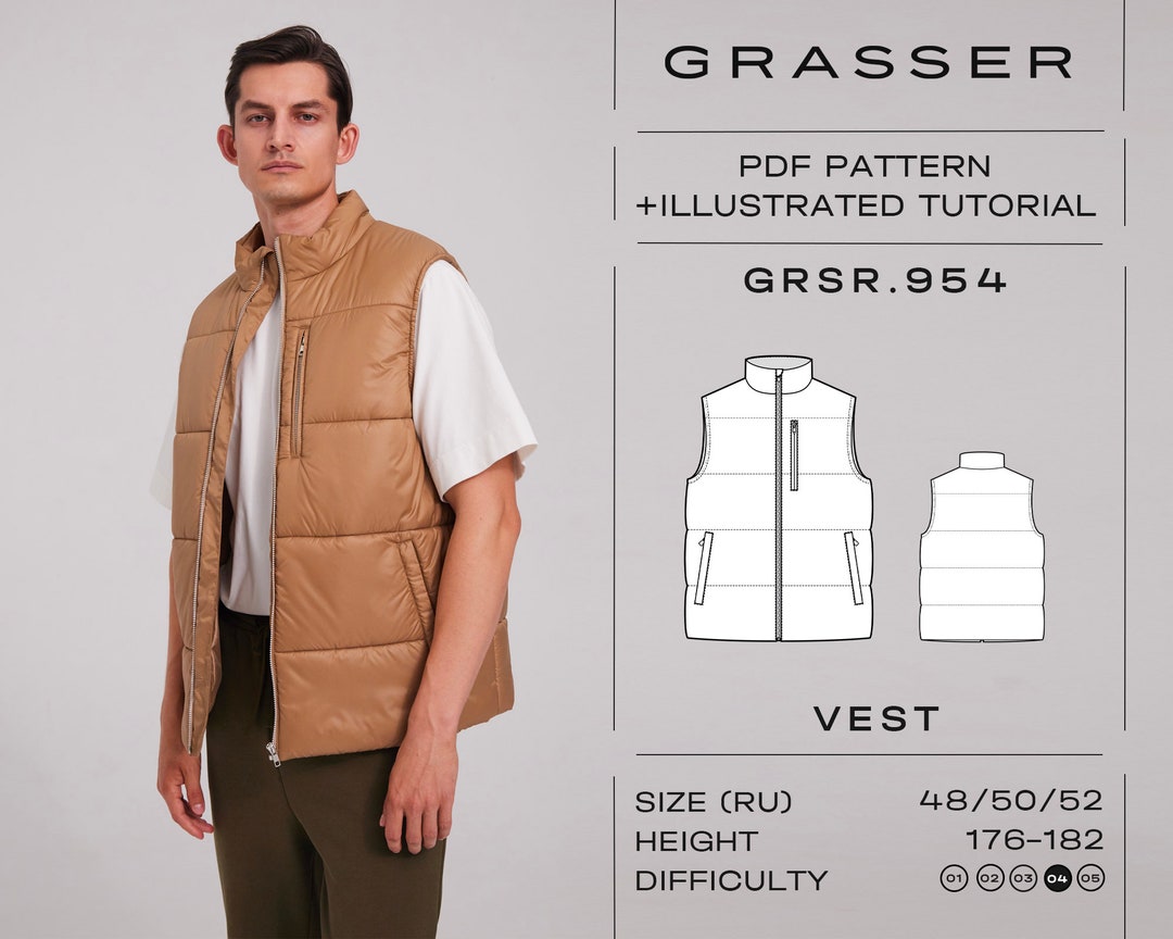 Puffer Vest Pdf Sewing Pattern for Men | Sizes 48 / 50 / 52 (RU ...