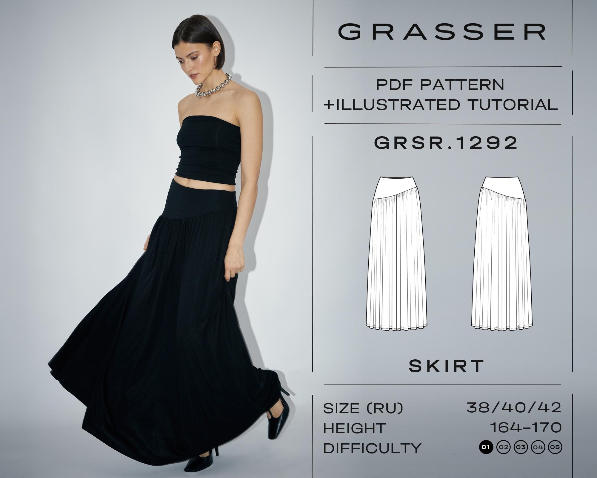 Gathered Yoke Skirt Sewing Pattern PDF | Sizes 38 / 40 / 42 (RU ...