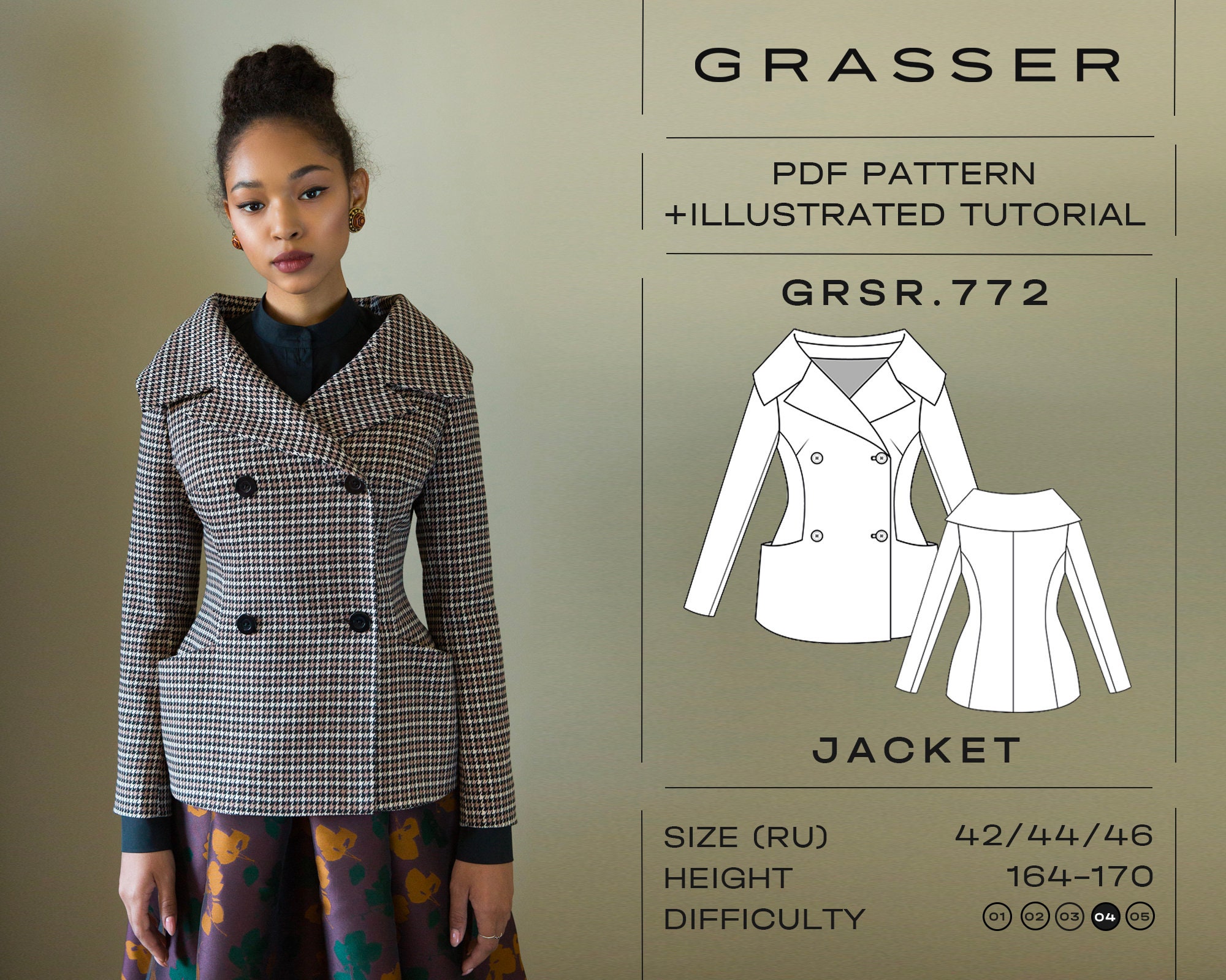 Blazer Pdf Sewing Pattern for Women Sizes 42 / 44 / 46 RU - Etsy