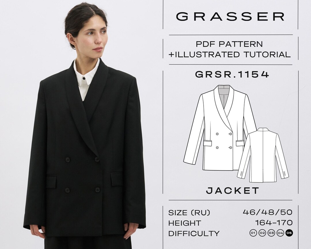 Shawl Collar Blazer Pdf Sewing Pattern for Women | Sizes 46 / 48 / 50 ...