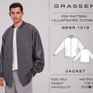 Varsity Jacket Pdf Sewing Pattern for Men | Sizes 48 / 50 / 52 (RU ...