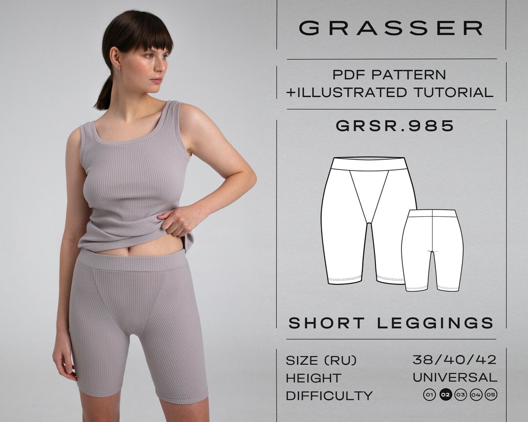 Short Leggings Pdf Sewing Pattern With Tutorial Sizes 38 / 40 / 42 RU ...