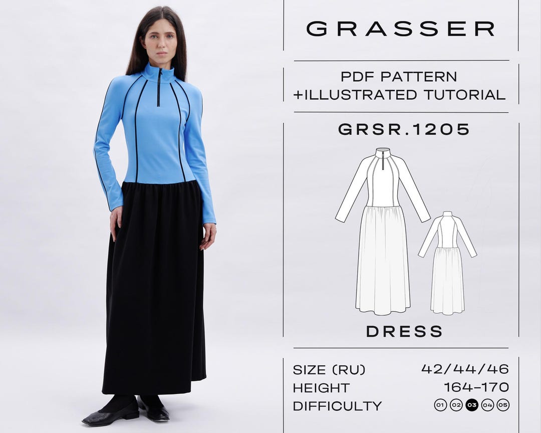 PDF Sewing Pattern | Sporty Midi Dress With Long Sleeves | Sizes 42 ...