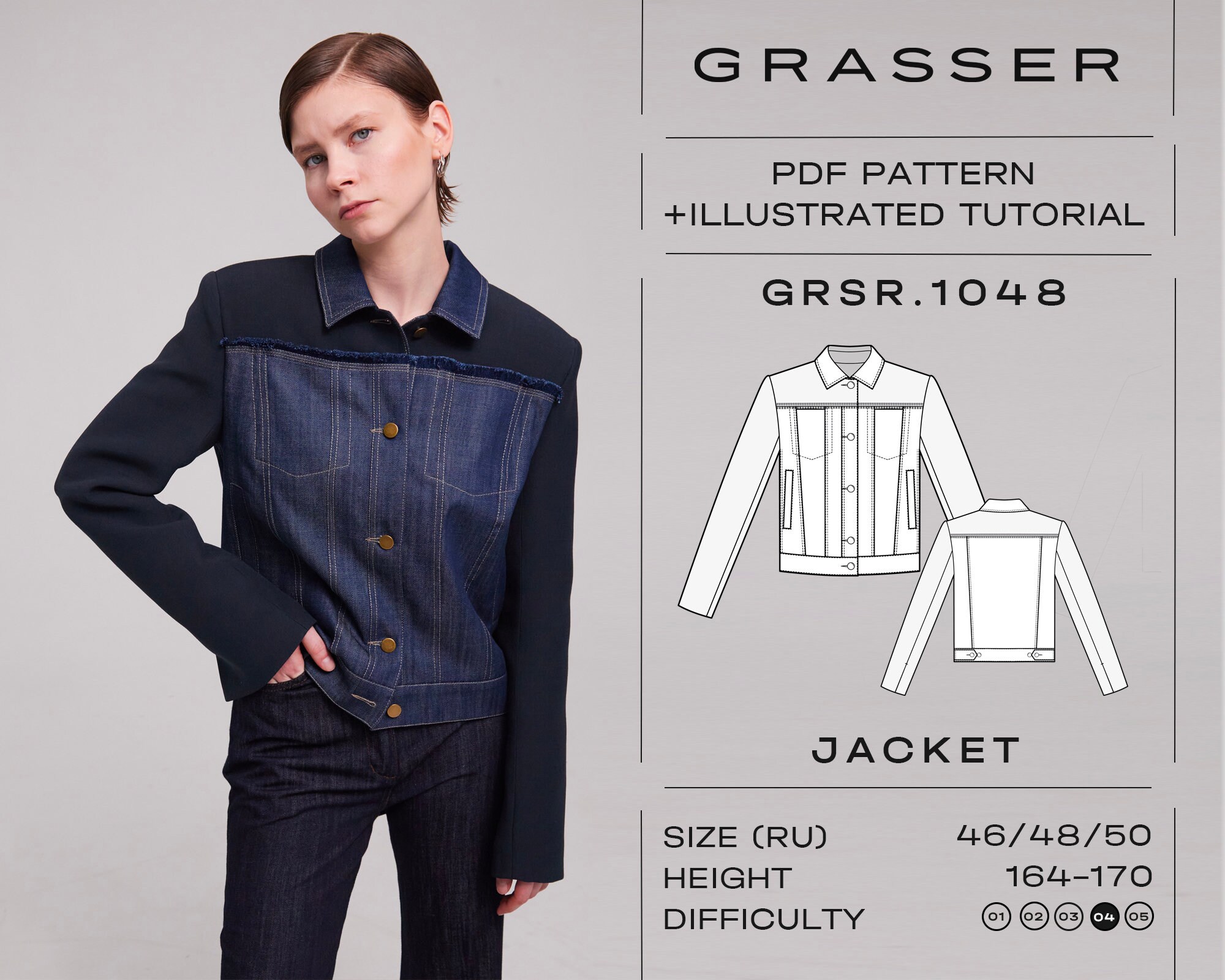 Jeans Jacket Pdf Sewing Pattern for Women Sizes 46 / 48 / 50 - Etsy