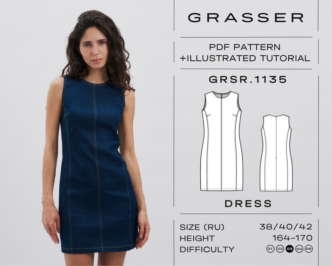 Denim Dress Sewing Pattern N 1135 | Sleeveless Fitted Shift Dress ...