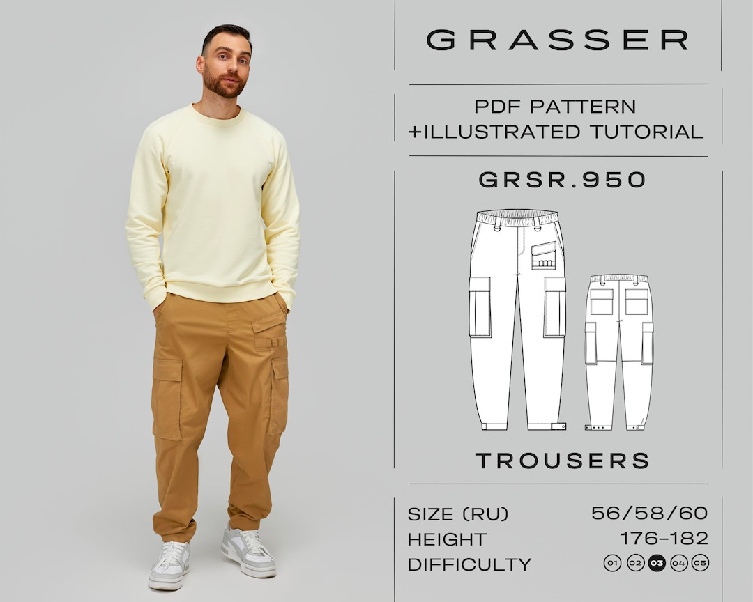 Cargo Pants Pdf Sewing Pattern for Men | Sizes 56 / 58 / 60 (RU ...