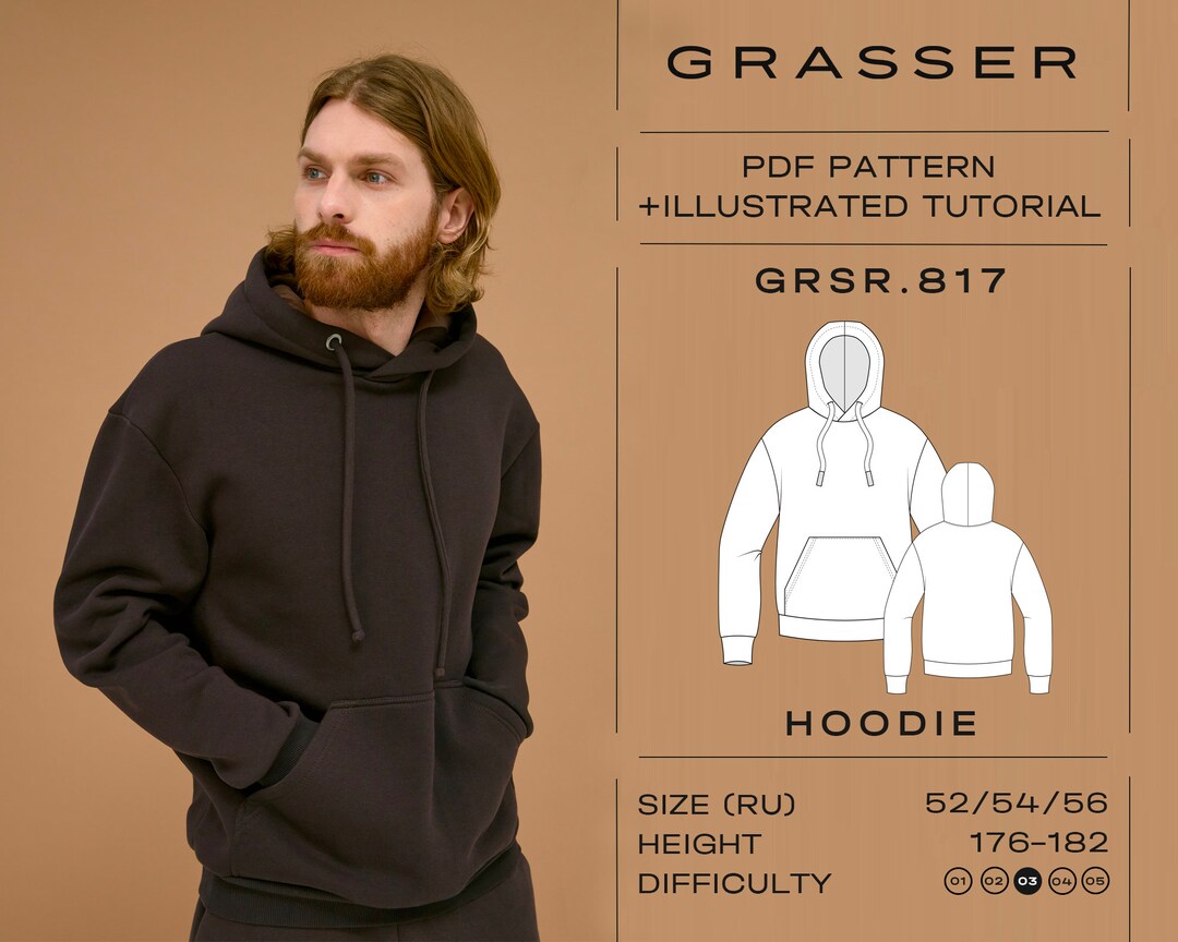 Hoodie Pdf Sewing Pattern for Men | Sizes 52 / 54 / 56 (RU) | Model No ...