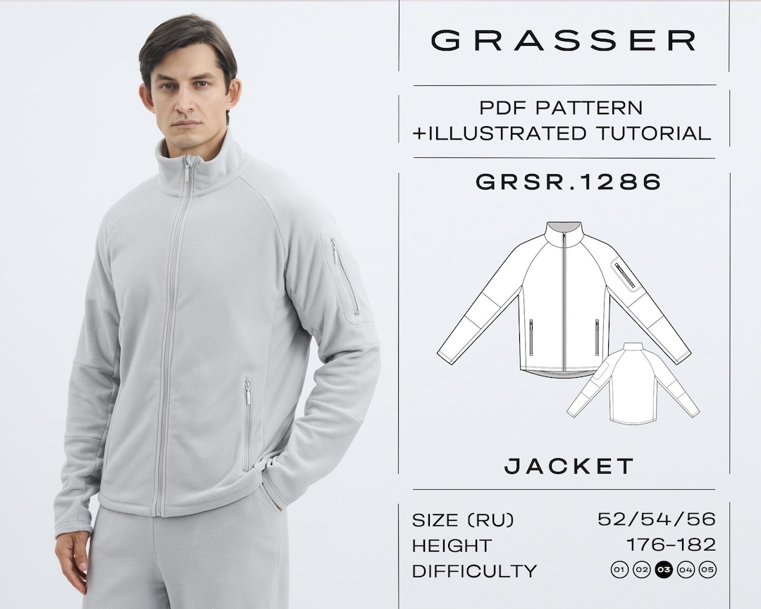 Fleece Jacket Sewing Pattern PDF | Sizes 52 / 54 / 56 (RU) | Grasser ...