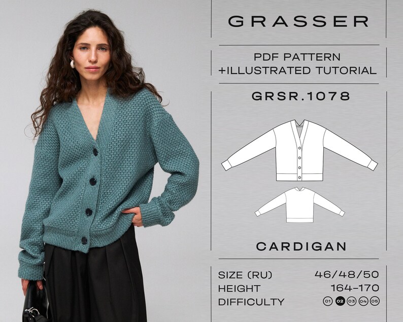 Cardigan Pdf Sewing Pattern for Women | Sizes 46 / 48 / 50 (RU) | Model ...