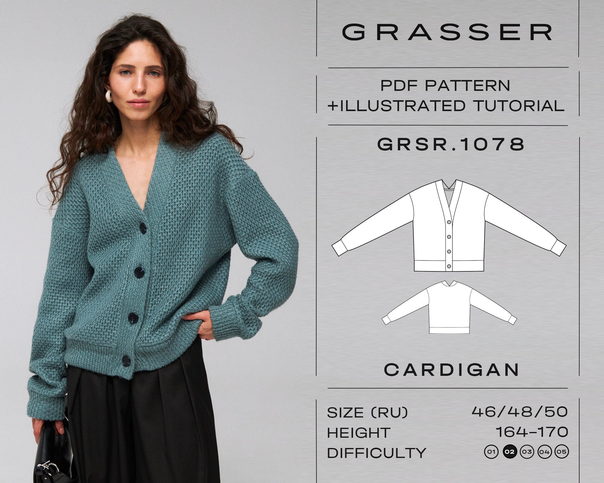 Cardigan Pdf Sewing Pattern for Women Sizes 46 / 48 / 50 - Etsy