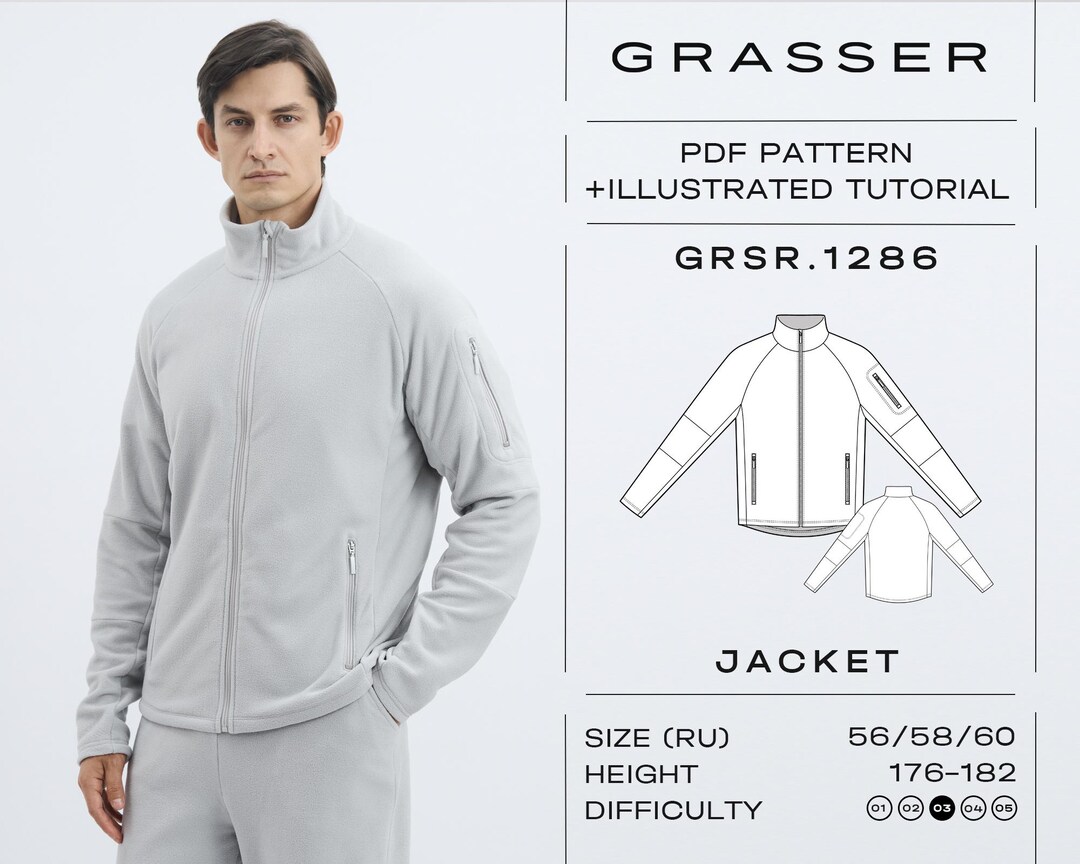 Fleece Jacket Sewing Pattern PDF | Sizes 56 / 58 / 60 (RU) | Grasser ...