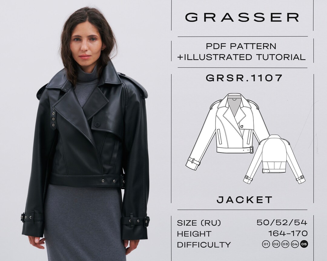 Leather Jacket Pdf Sewing Pattern for Women Sizes 50 / 52 / 54 RU Model No. 1107 - Etsy