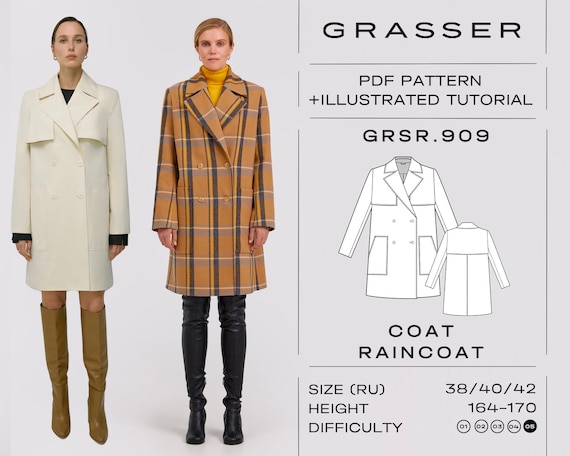 Coat and Raincoat Pdf Sewing Pattern for Women Sizes 38 / 40 / - Etsy