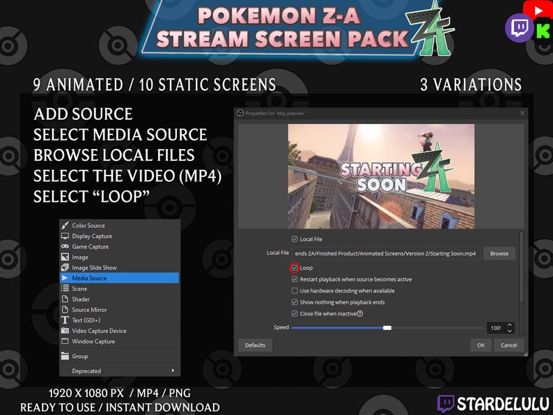 Pokémon Legends Z-A Animated Stream Screen Pack - Starting Soon / Be ...