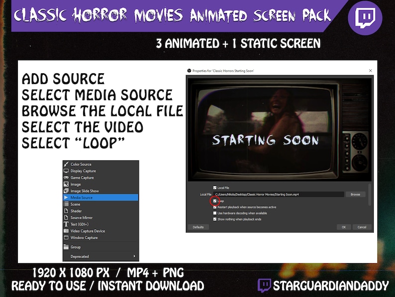 Classic Horror Movies - Old Retro TV - Twitch Animated Stream Screen ...