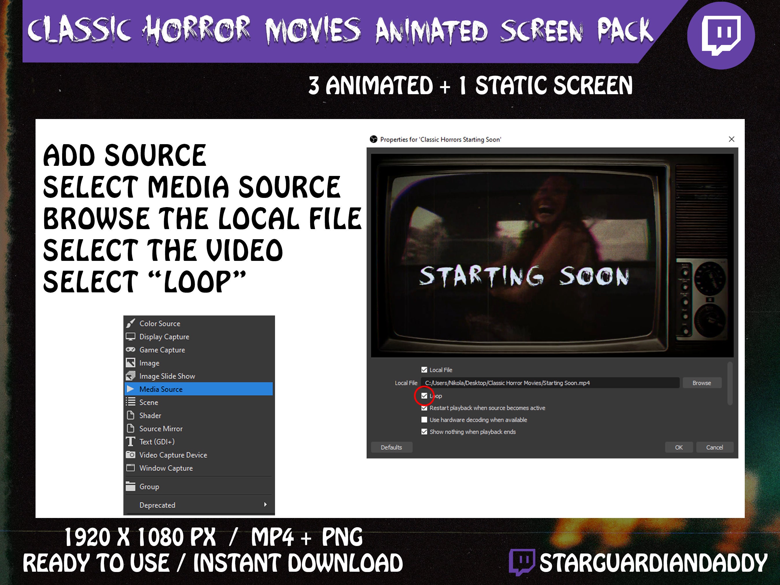 Classic Horror Movies - Old Retro TV - Twitch Animated Stream Screen ...
