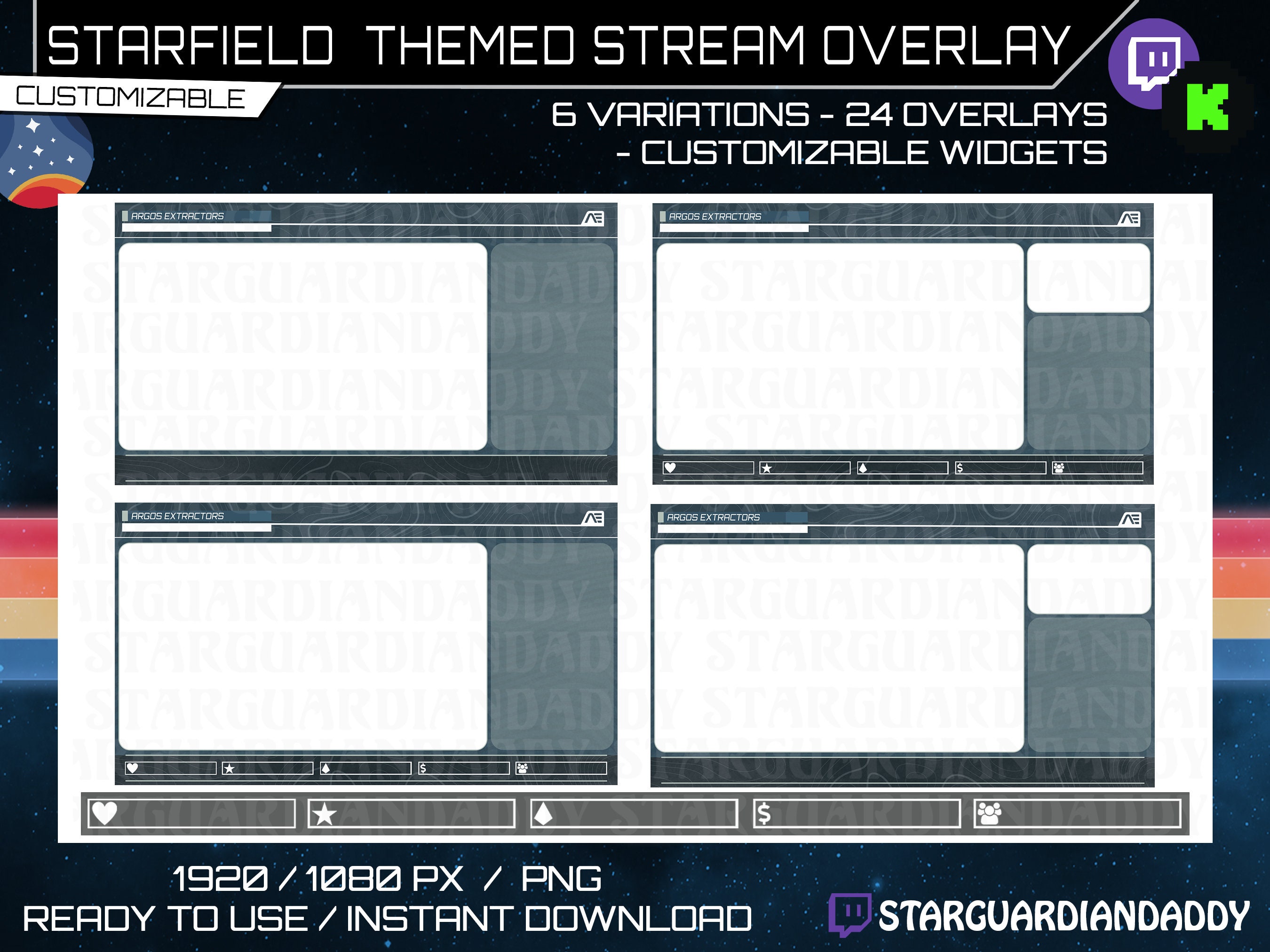 Starfield Stream Overlays X24 - Customizable - 6 Variations - Twitch ...