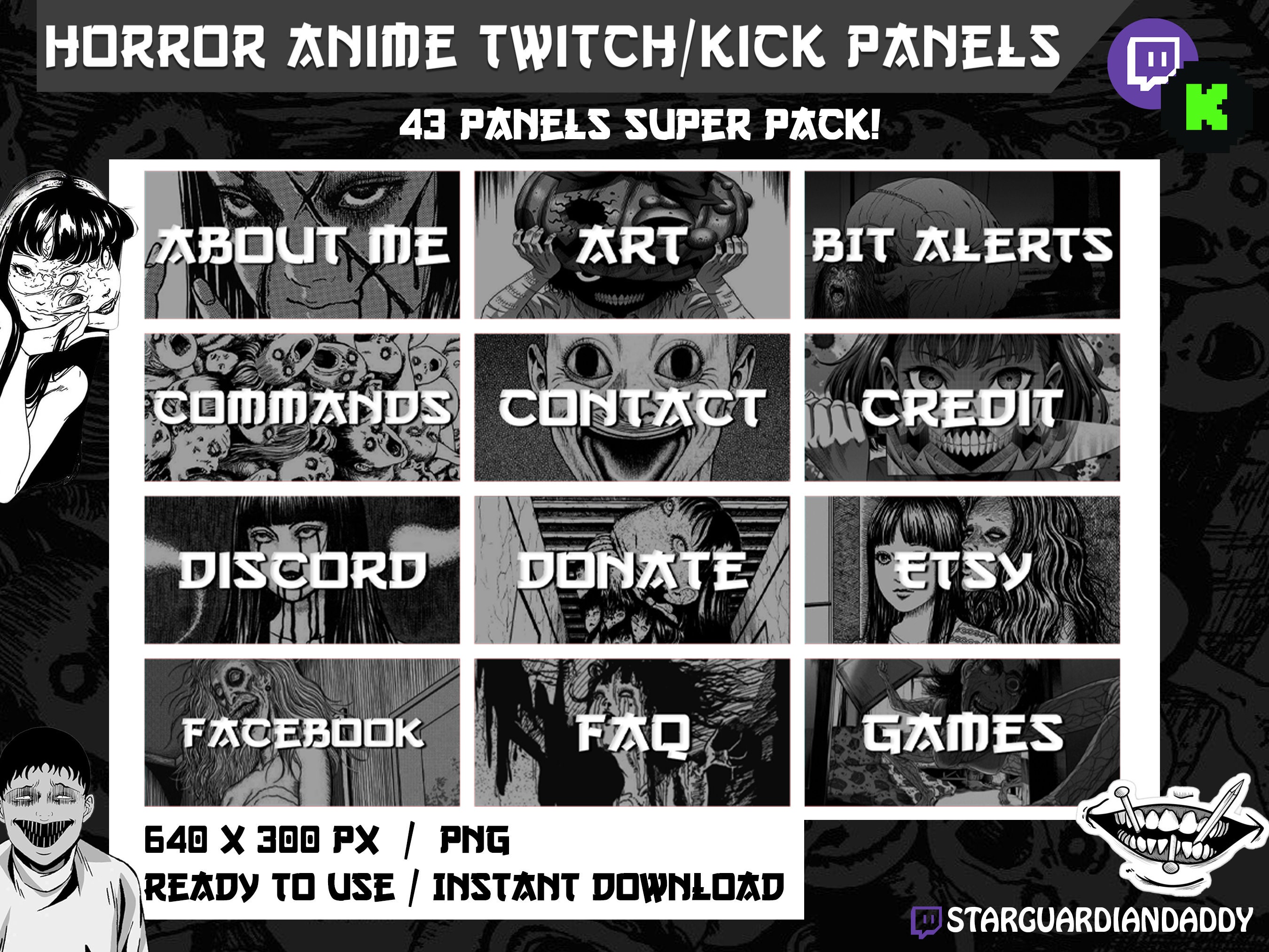Stream Horror Anime Panels - 43 Panels - Dark Manga Twitch/kick Panels ...